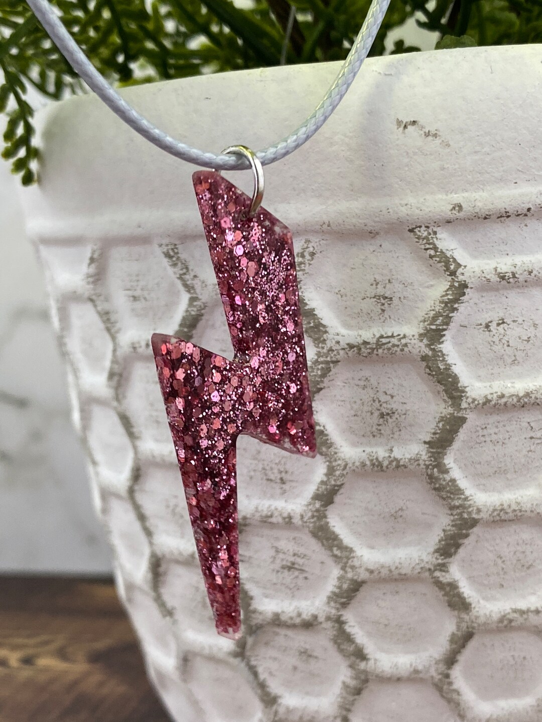 Pink Glitter Lightning Bolt Pendant on Cord Necklace - Etsy