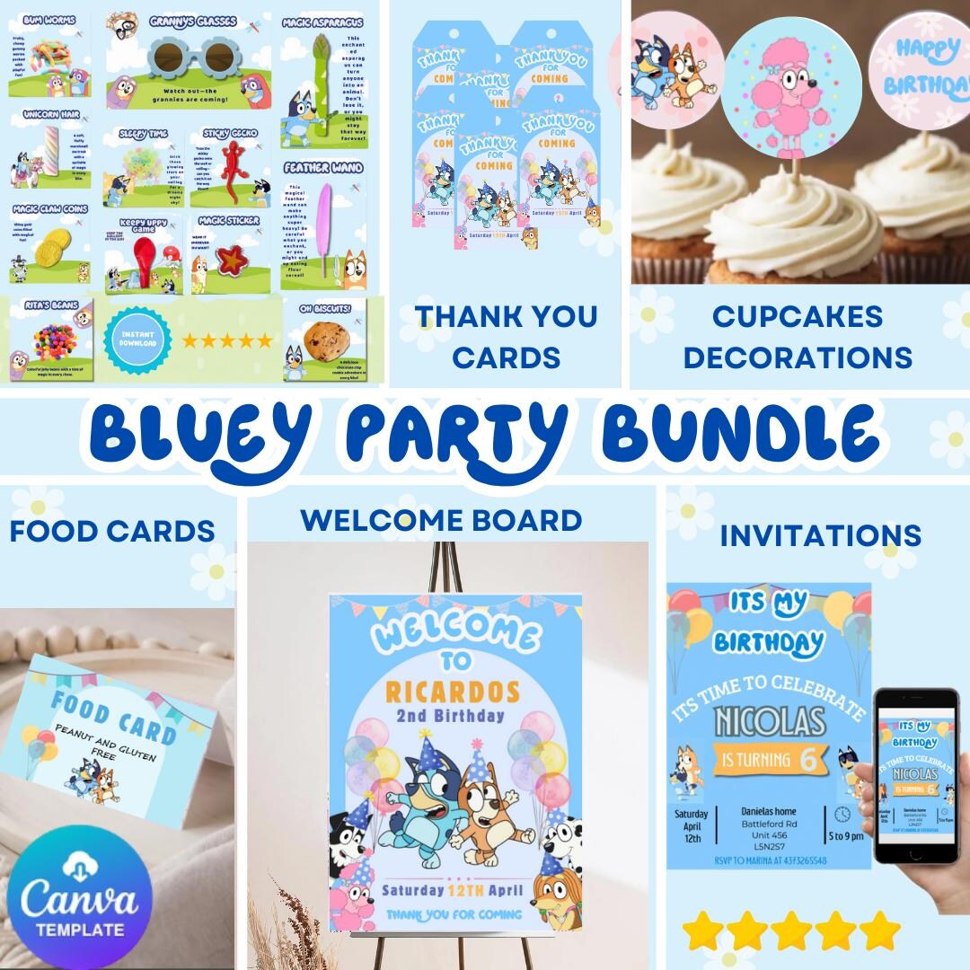 Bluey Party Bundle, Bluey Party Favors Printable, Geburtstagsparty ...