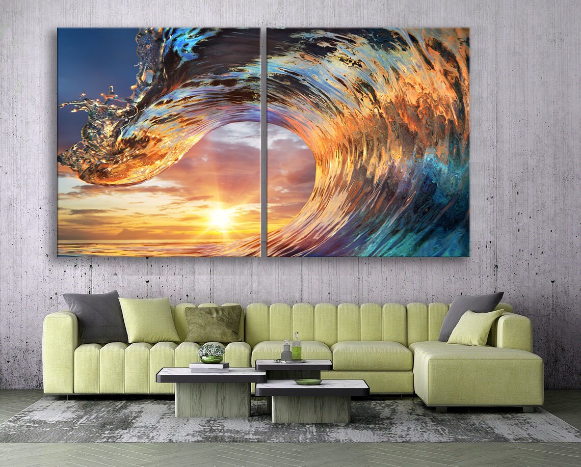 Big Ocean Wave Print Wall Art Wave Bathroom Canvas Art Sea Wave Blue ...