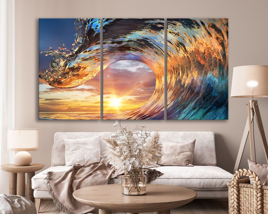 Big Ocean Wave Print Wall Art Wave Bathroom Canvas Art Sea Wave Blue ...