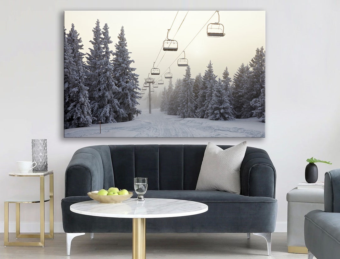 Scenic Ski Lift Painting Printed on Canvas Winter Resort Wall Decor ...