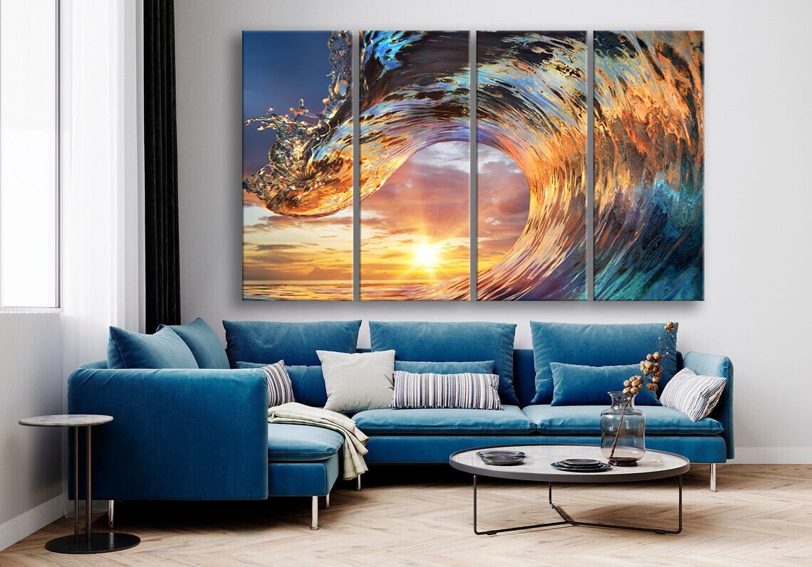 Big Ocean Wave Print Wall Art Wave Bathroom Canvas Art Sea Wave Blue ...