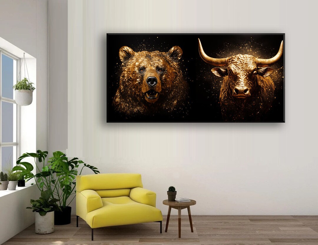 Finance Art Bull Bear Canvas Wall Art Stock Market Print Office Wall ...