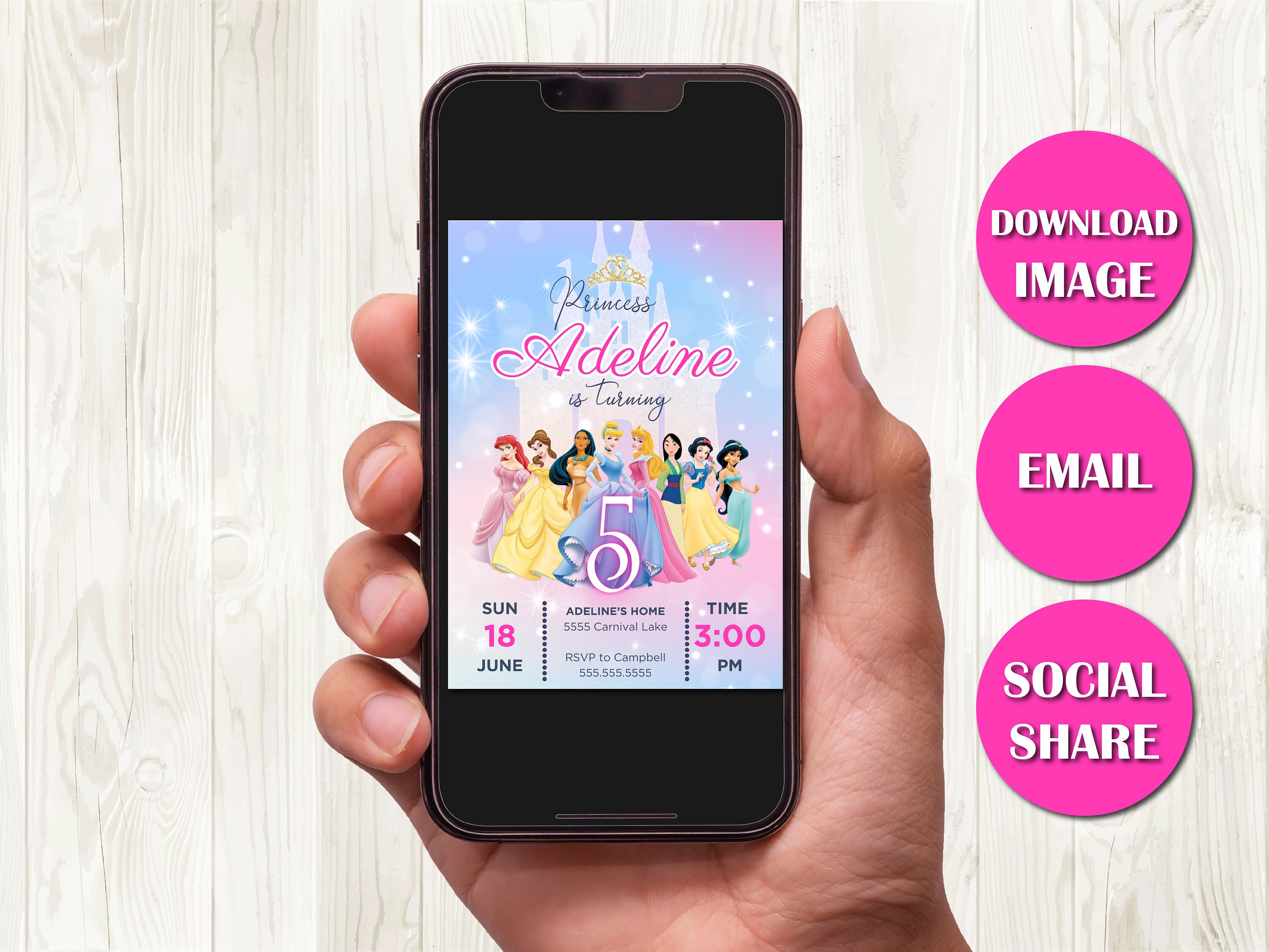 Princess Birthday Party Invitation Pink / Blue / Purple Personalize ...