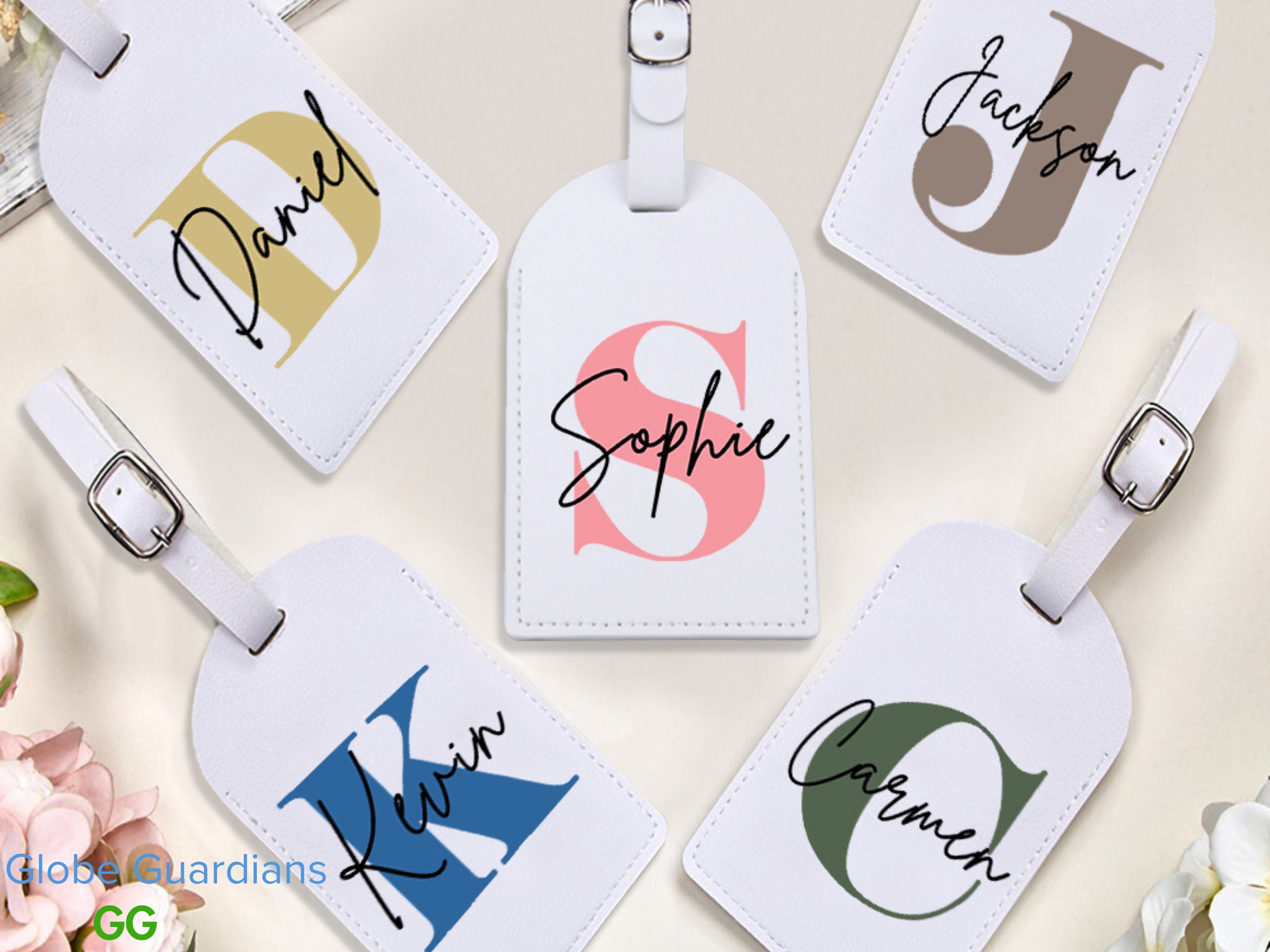 Monogram Luggage Tags: Personalized Initial With Name, Elegant Leather ...