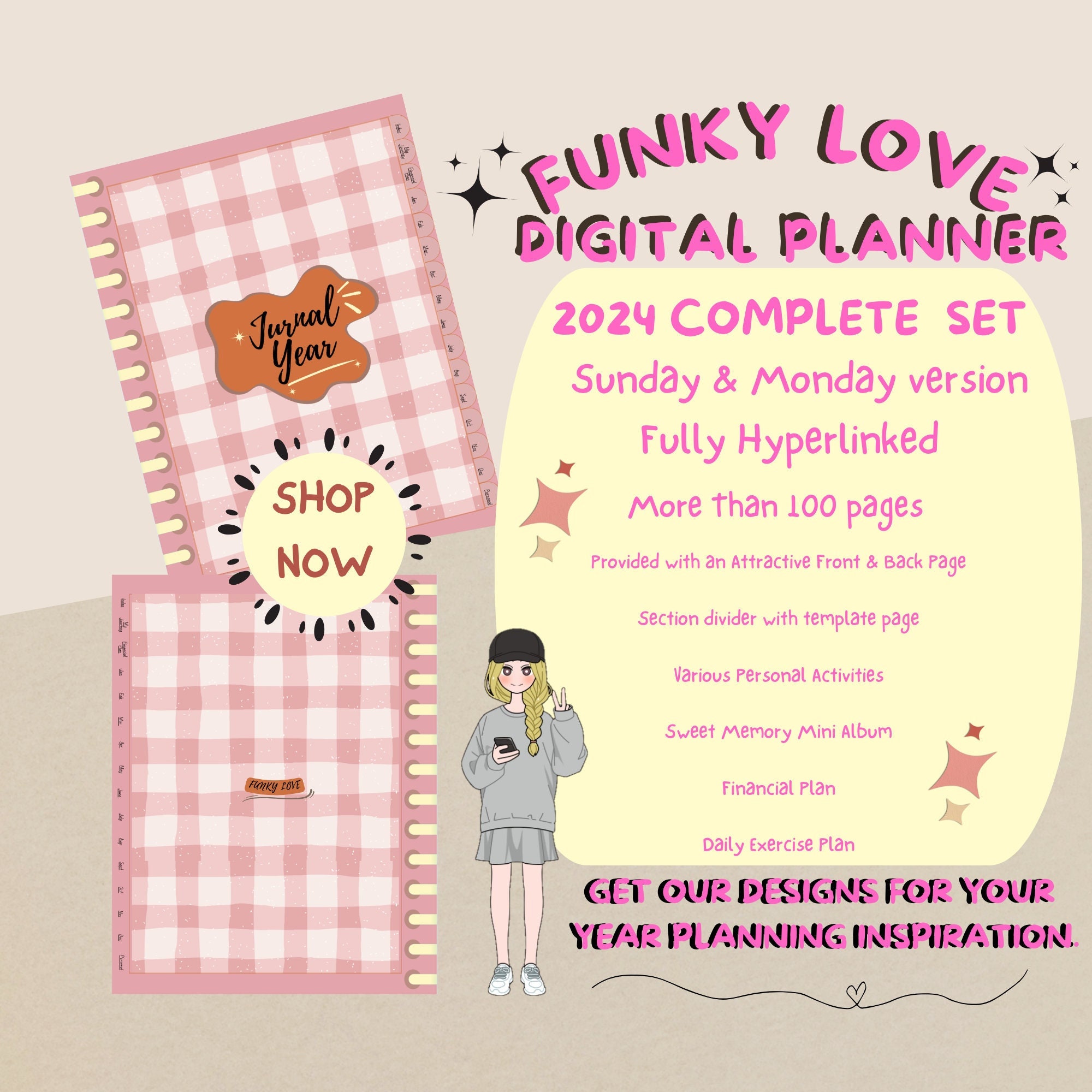 Funky Love Digital Planner 2024 Complete Set Journal Year Cute Digital ...