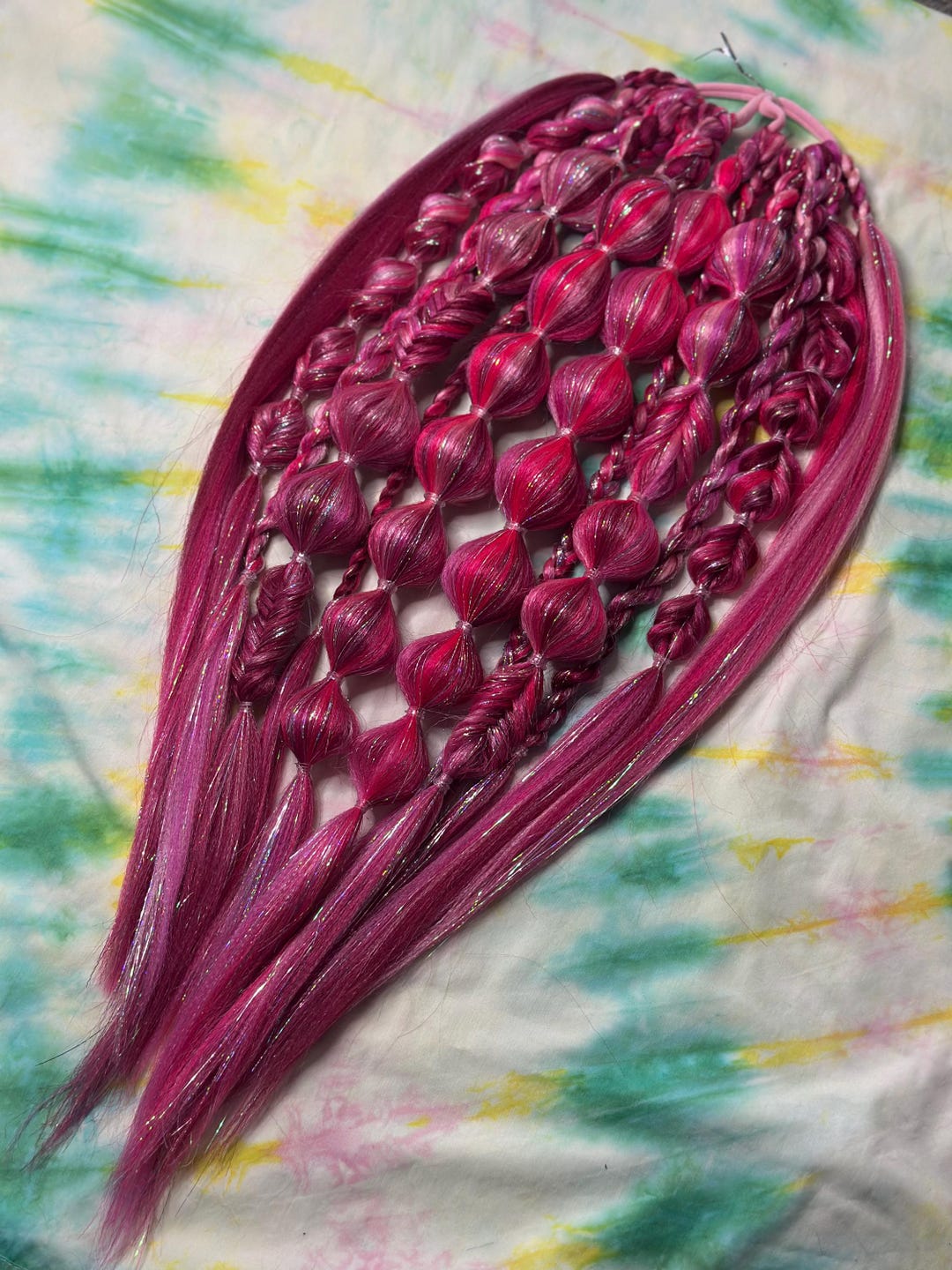 Poppin Pink Tie-in Braids With Tinsel for Raves Festivals Parties - Etsy
