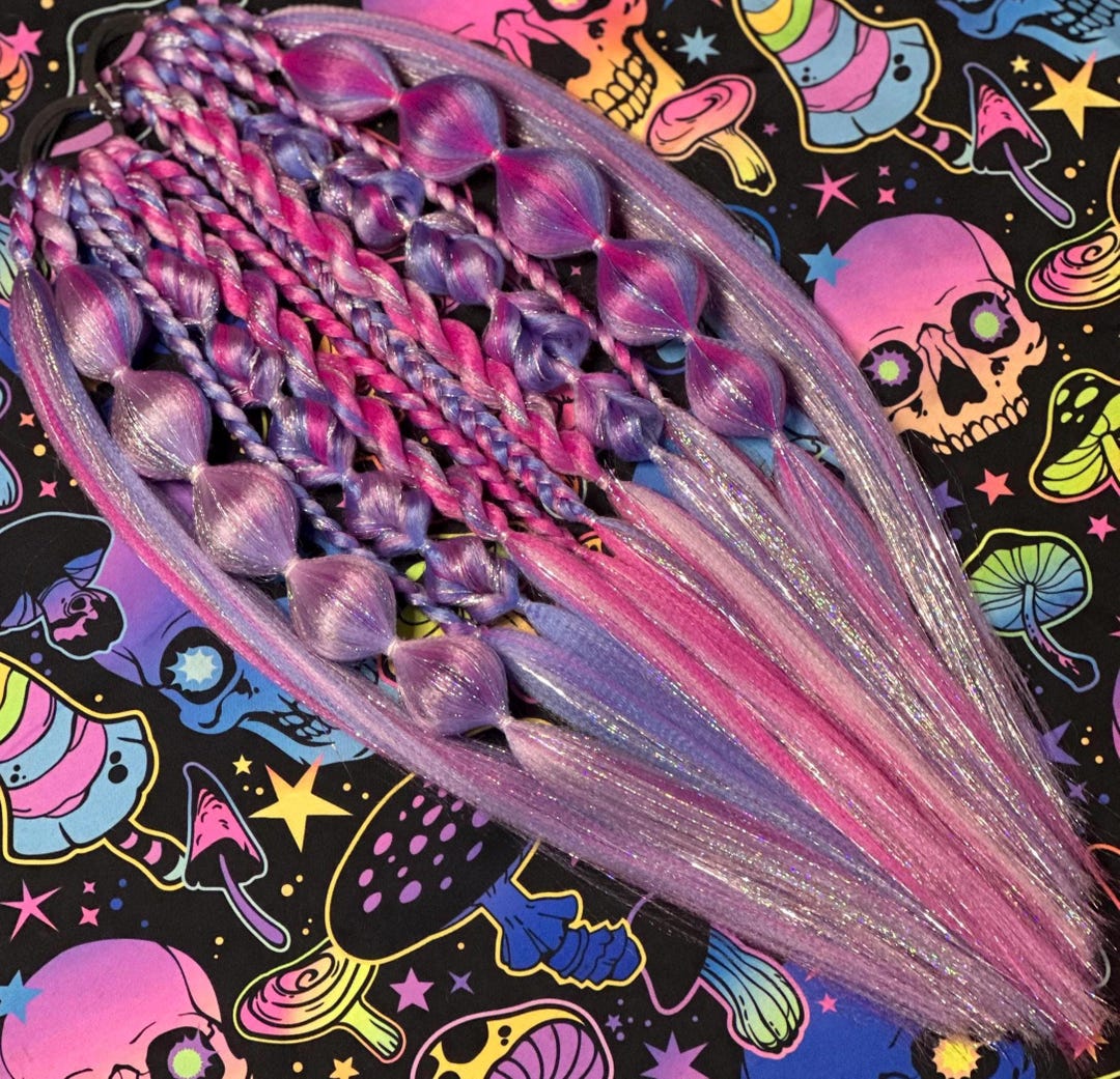 Pastel Galaxy Braids, Pink Purple Blue Tinsel Ponytails - Etsy
