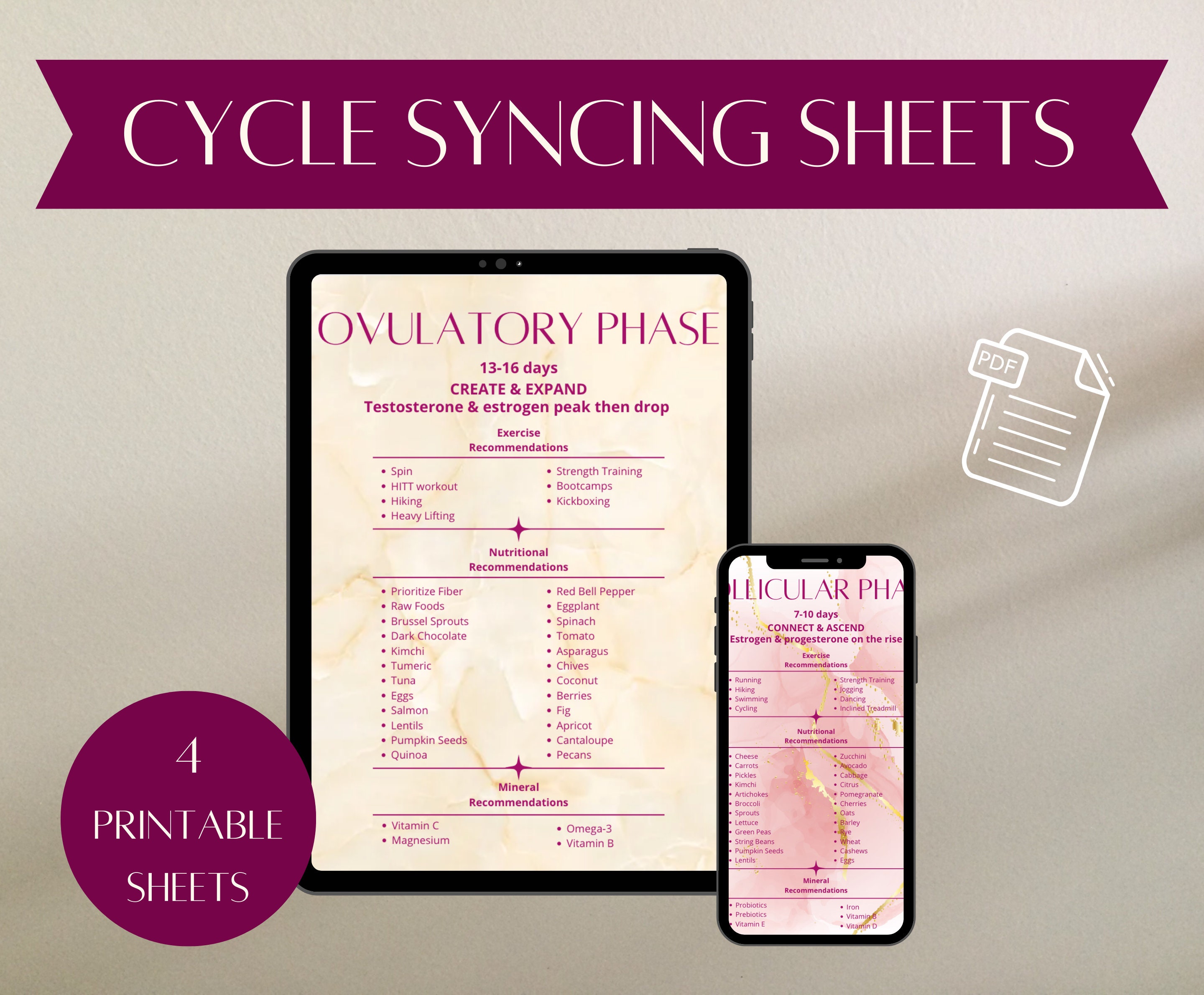 Cycle Syncing Sheets Hormone Proof Guides Cycle Syncing Hormones for Women Cheat Sheets Cycle ...