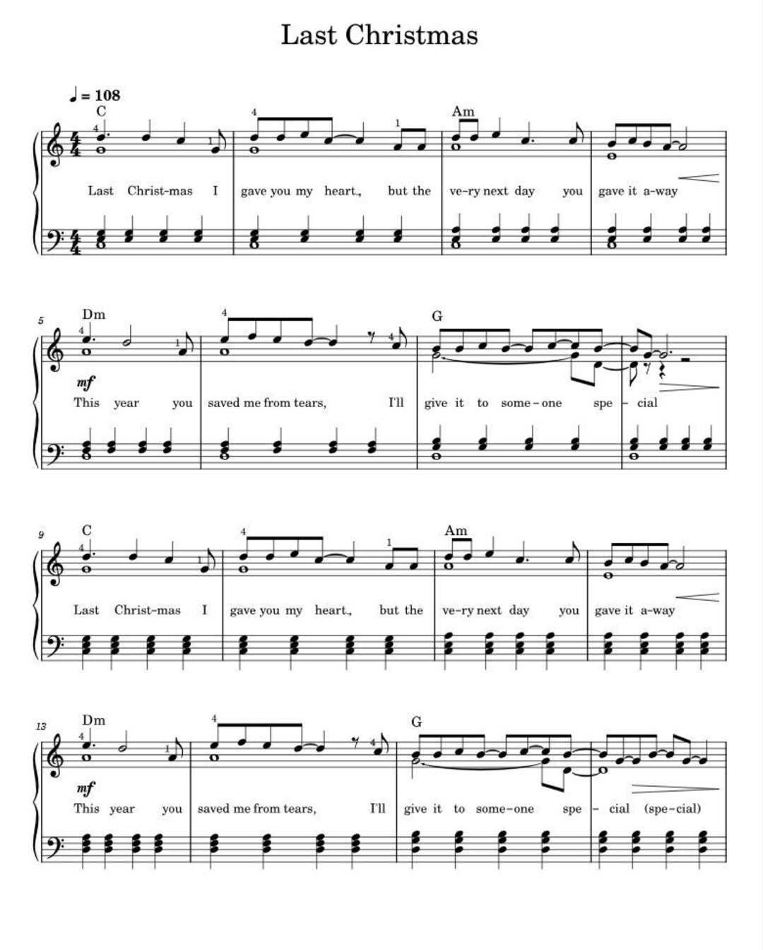 Last Christmas Wham Offizielle Noten Zum Herunterladen Als Pdf Etsy De