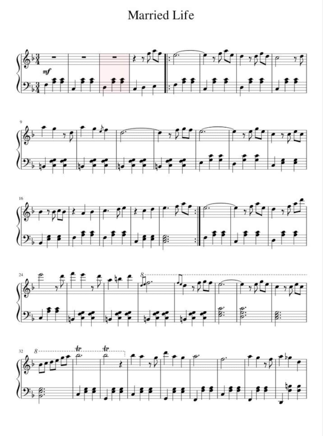 Married Life - Michael Giacchino (UP) Official Sheet Music Downloadable ...