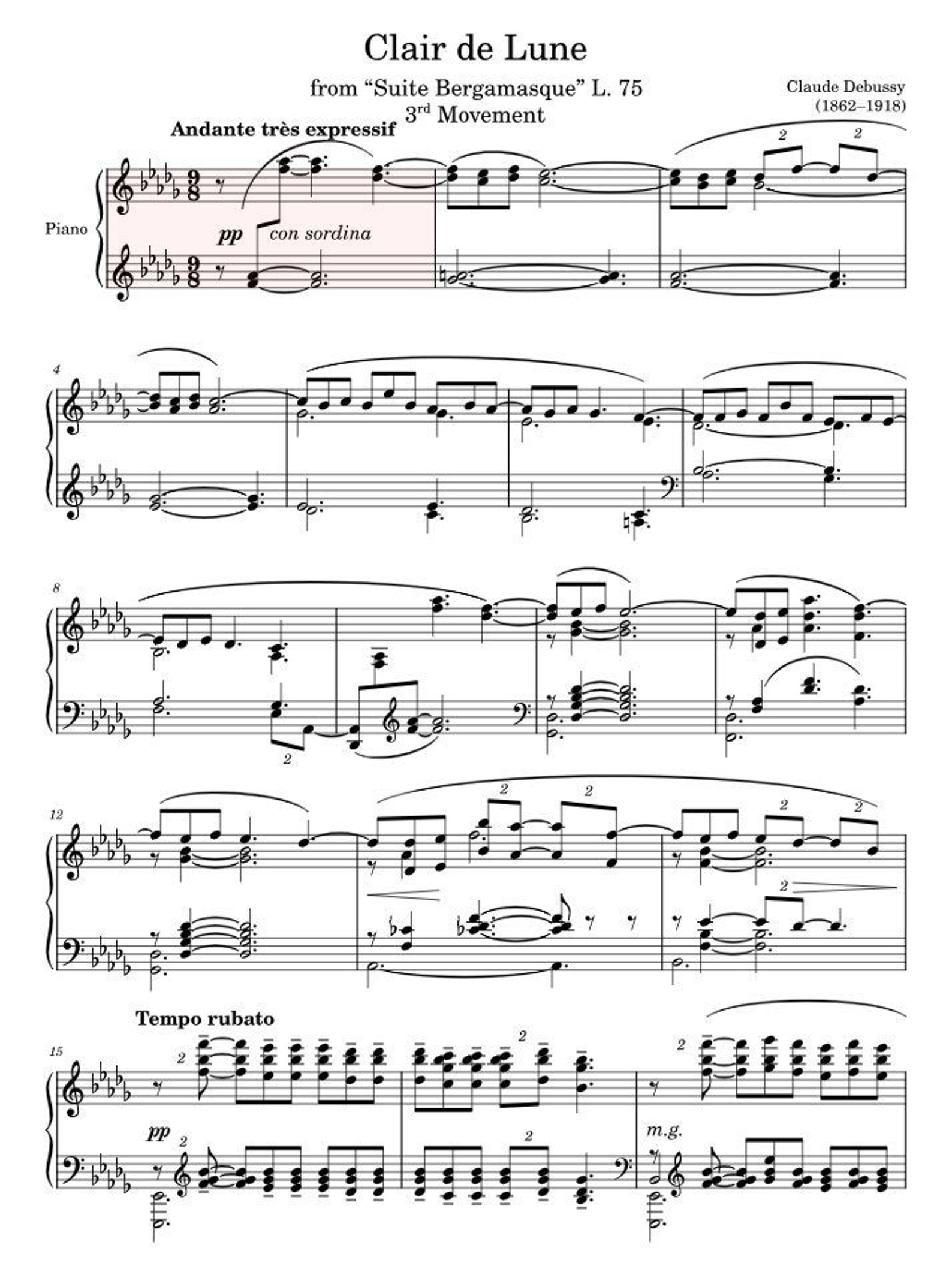 Clair De Lune - Claude Debussy Official Sheet Music Downloadable PDF - Etsy