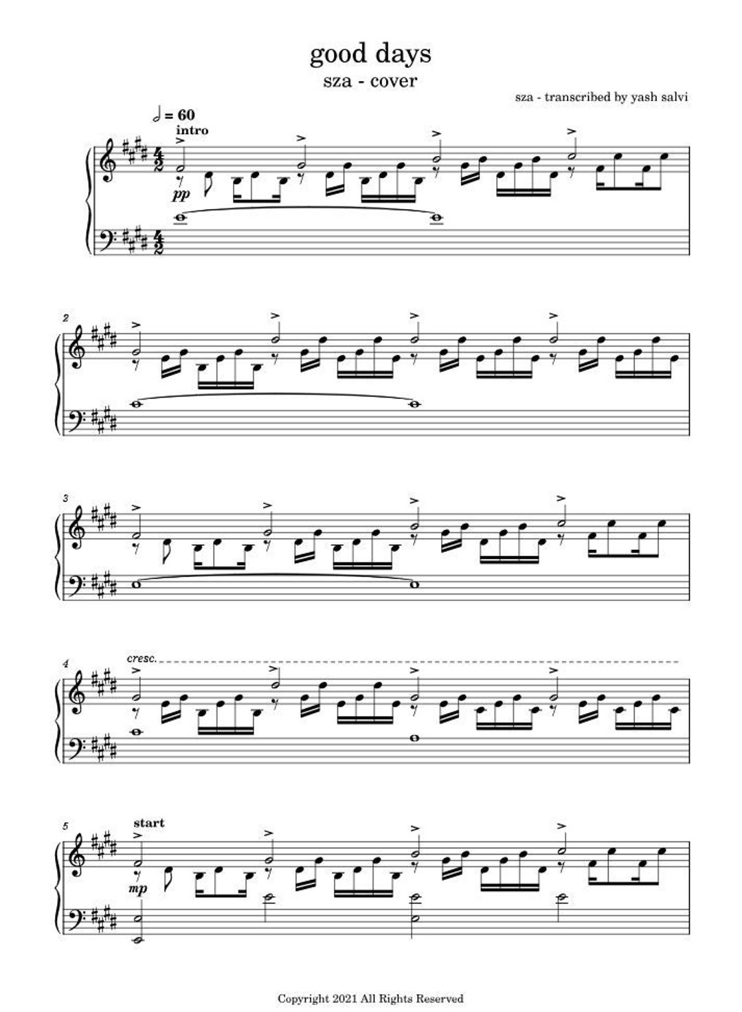 Good Days - SZA Official Sheet Music Downloadable PDF - Etsy