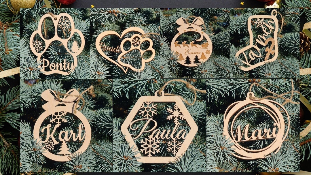 Adornos navideños SVG Archivos cortados con láser, 7 diseños ...