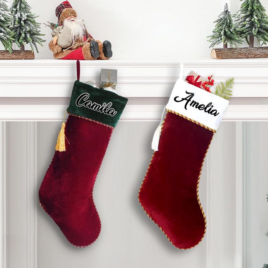 Christmas Velvet Stockings, Personalized With Velvet Cuff, Family Gift ...