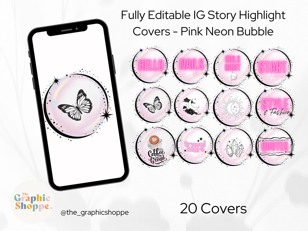 Editable Pink Neon Bubble IG Story Highlights - Etsy