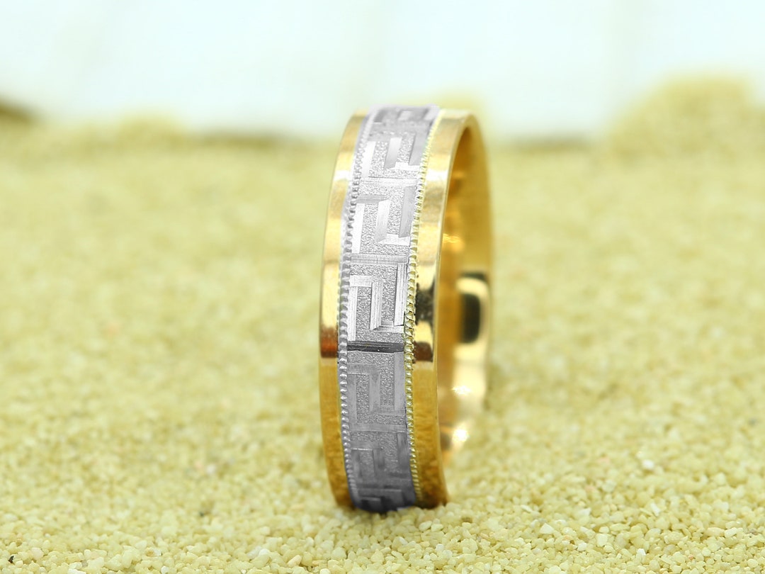Two-tone Infinity Greek Key Pattern Wedding Band in 10k, 14k, or 18k ...