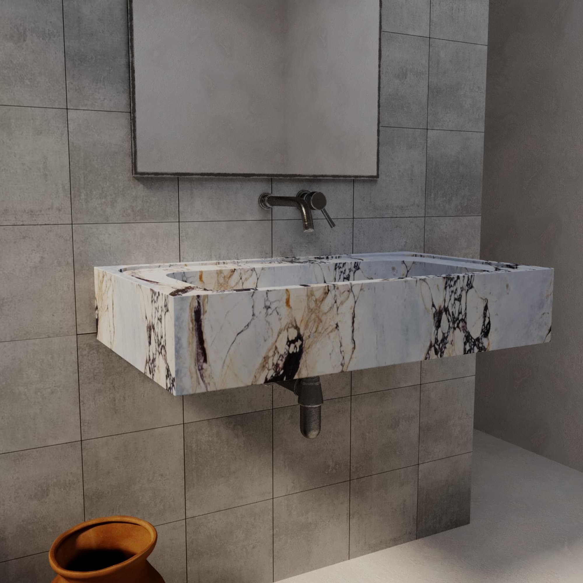 Calacatta Viola Marble Sink, Wall Mounted Marble Sink, Bahtroom Sink ...