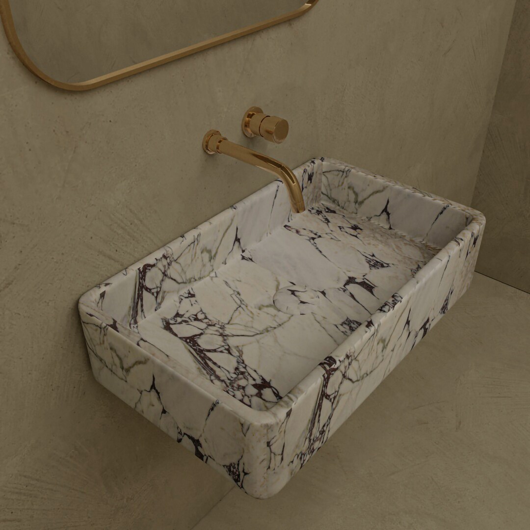 Calacatta Viola Marble Sink, Powder Room Sink, Wall Mounted Sink ...