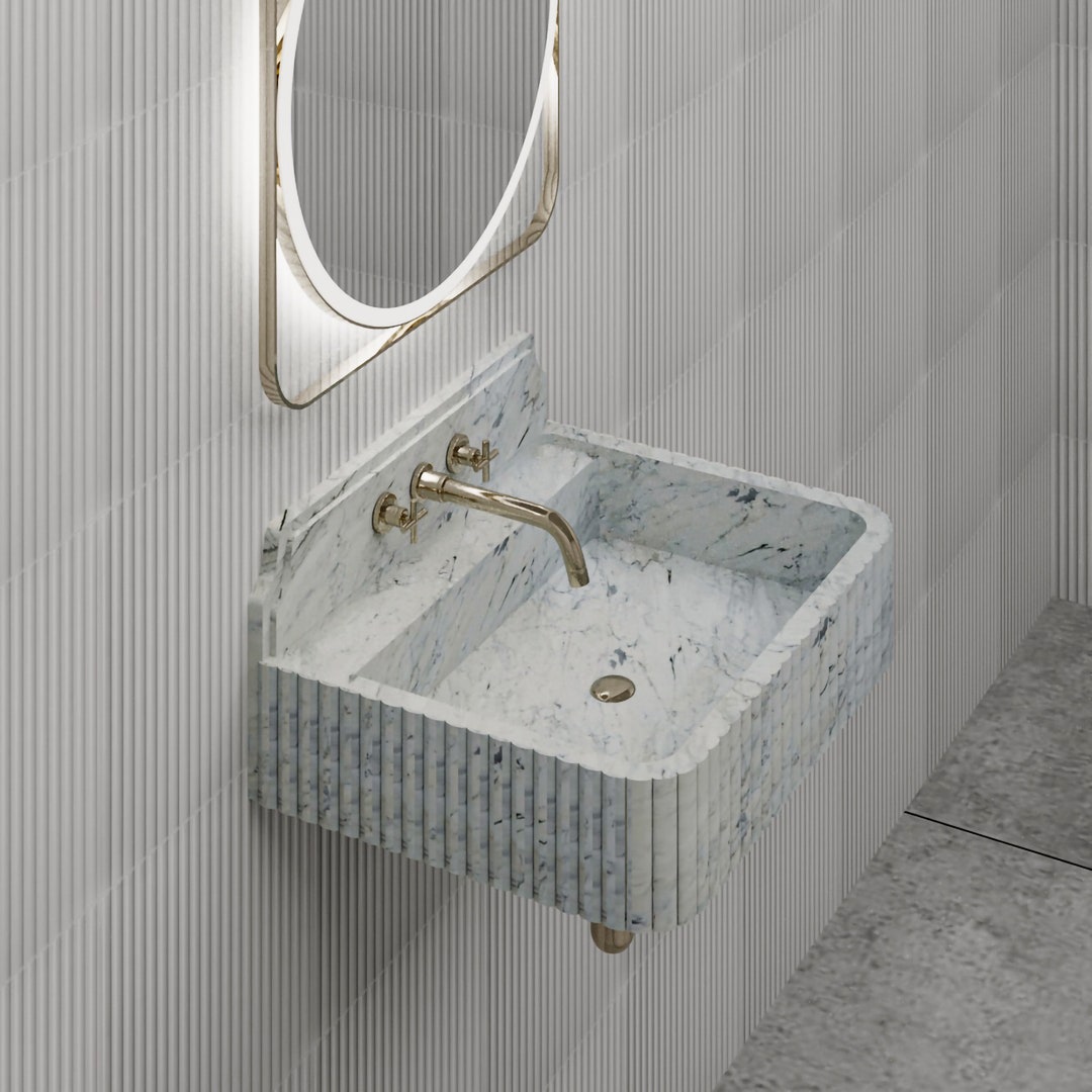 Wall Mounted Carrara Marble Sink Grooved Marble Sink Custom Order Sink ...