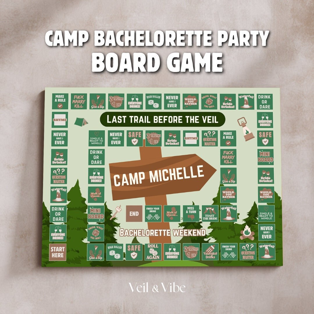 Camp Bachelorette Printable Board Game Camp Bach Drinking Games Hen ...