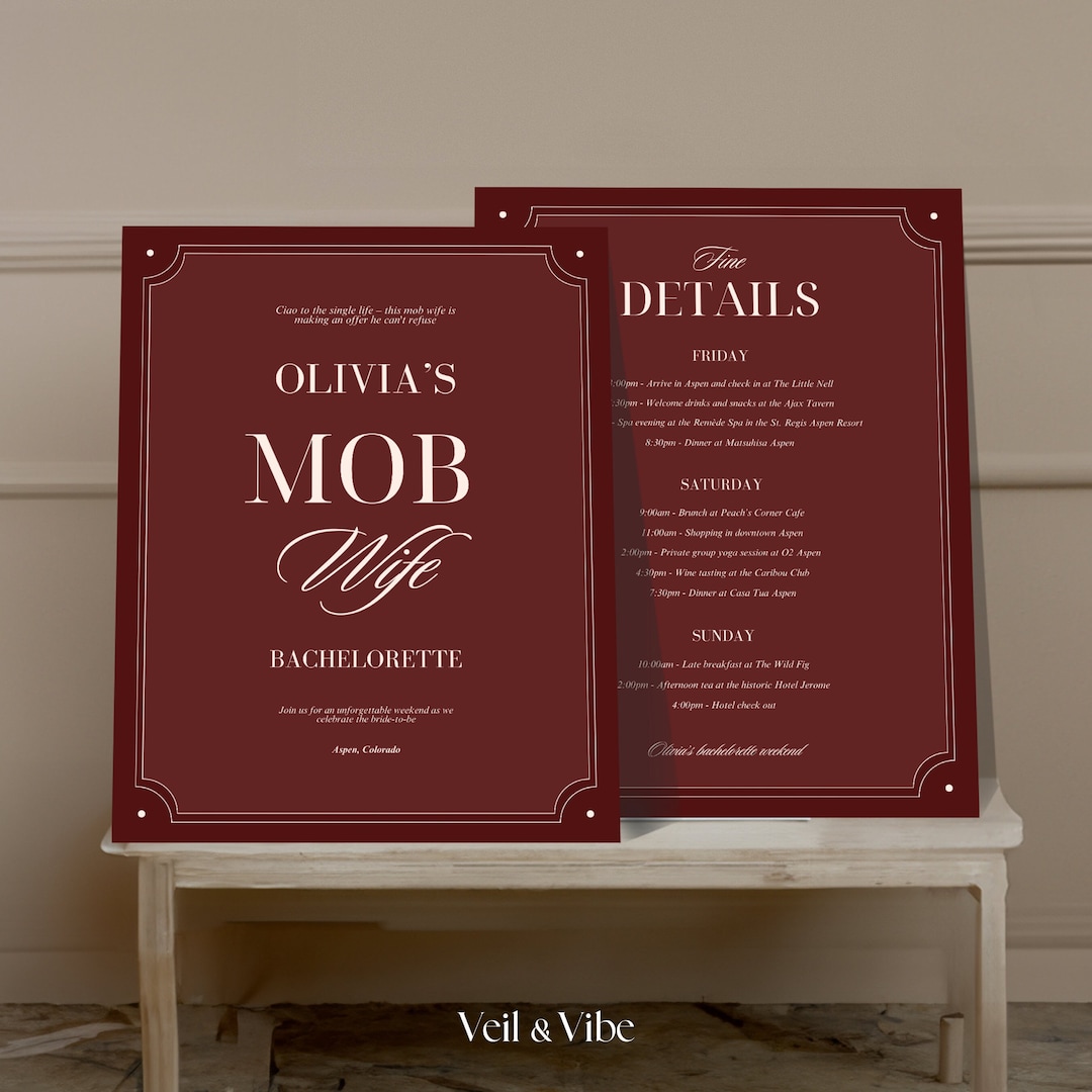 Classic Mob Wife Bachelorette Invitation Mafia Bachelorette Itinerary ...