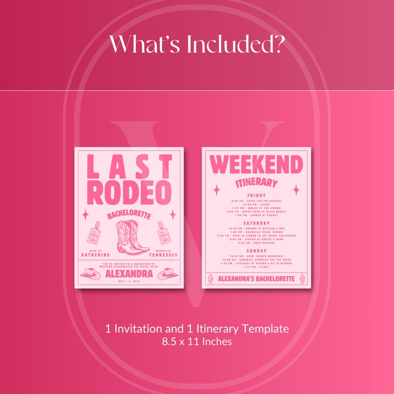 Cowgirl Bachelorette Pink Invitation Last Rodeo Hen Party Itinerary ...