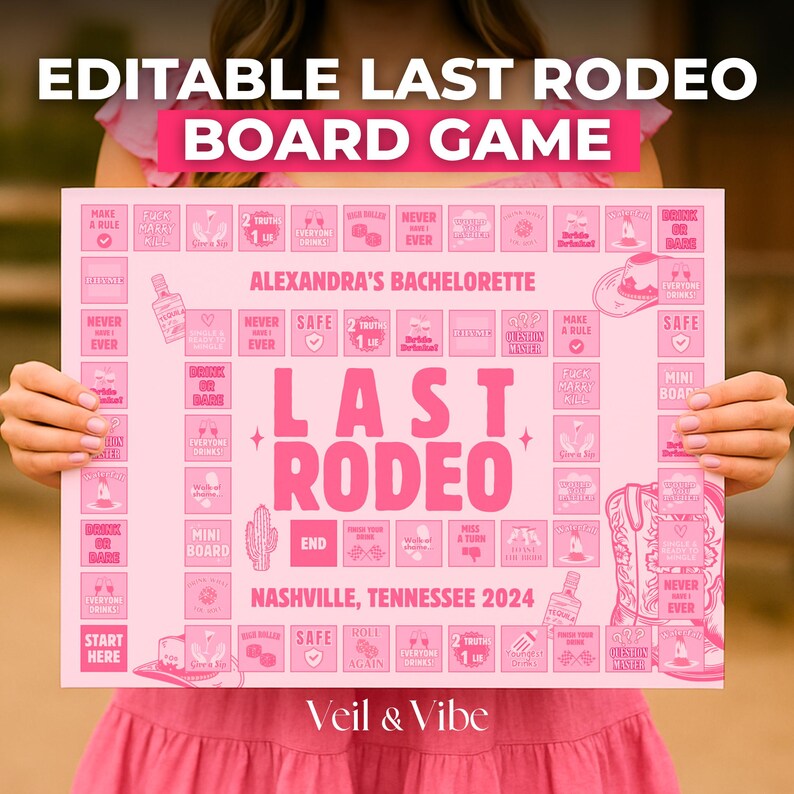 Last Rodeo Bachelorette Game Printable Board Game Bachelorette Drinking ...