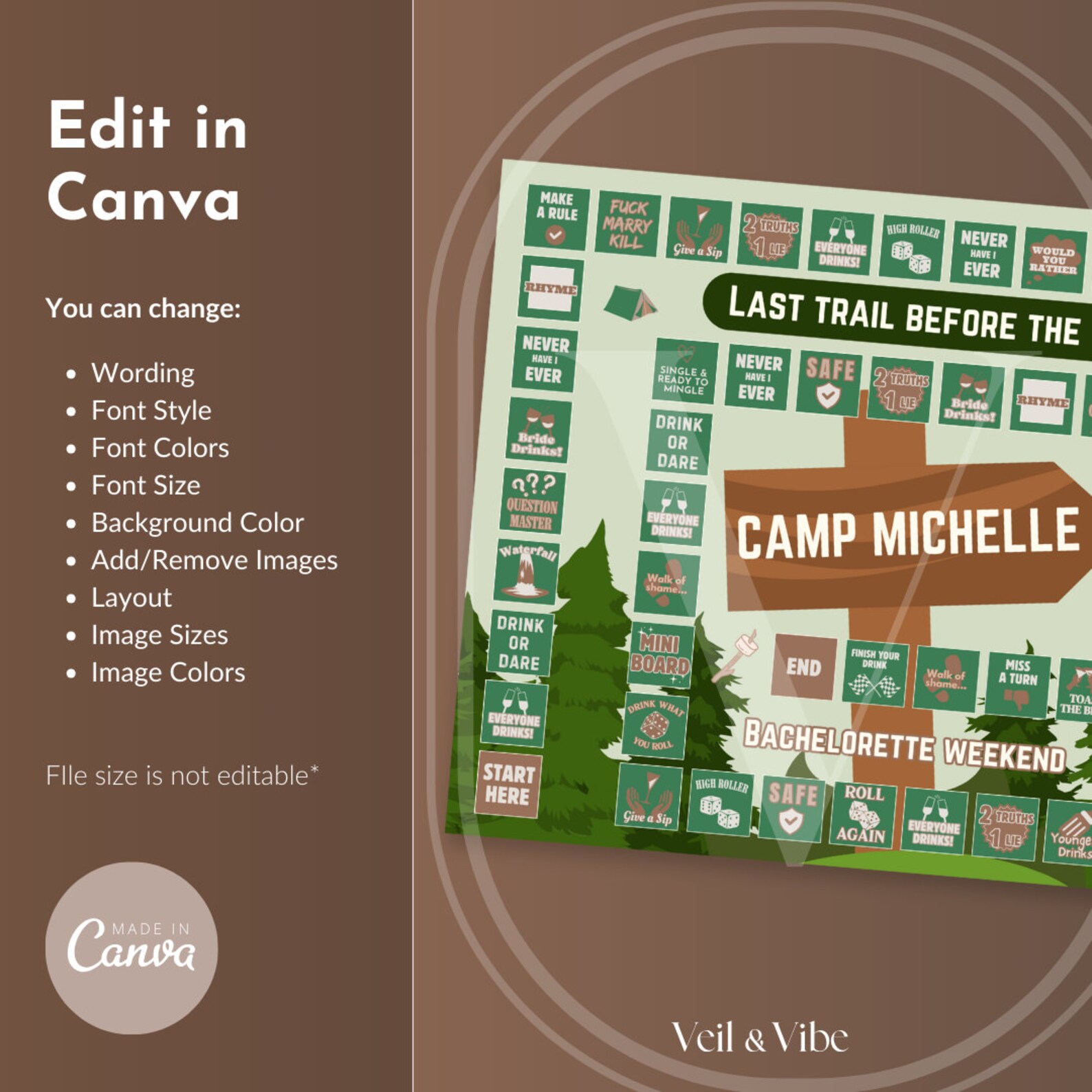 Camp Bachelorette Printable Board Game Camp Bach Drinking Games Hen ...
