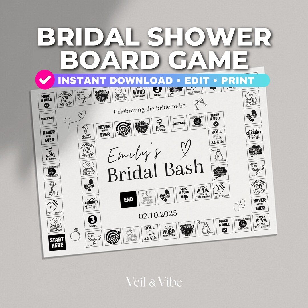 Bridal Shower Board Game Editable Bridal Games for Bridal Shower Game ...