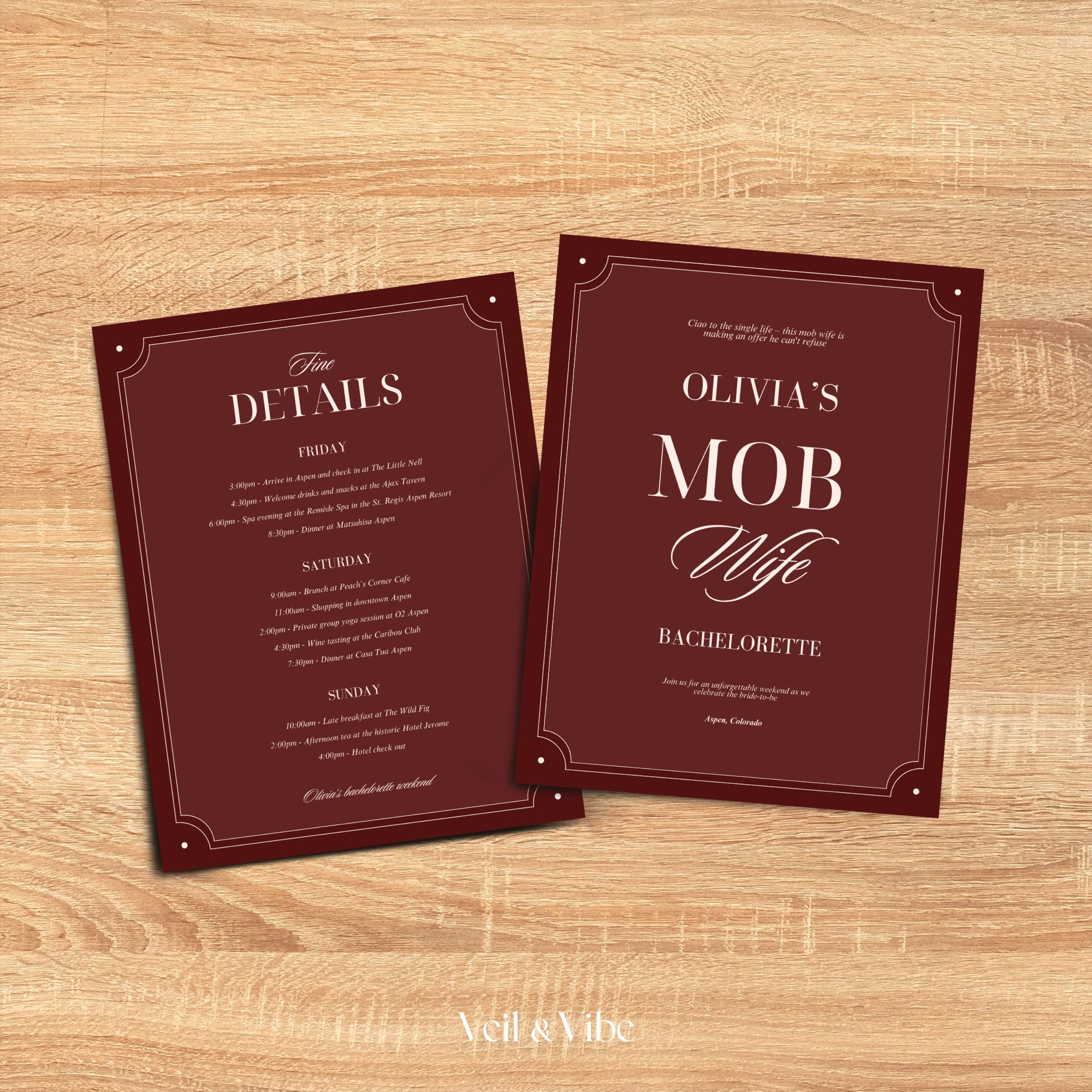 Classic Mob Wife Bachelorette Invitation Mafia Bachelorette Itinerary ...