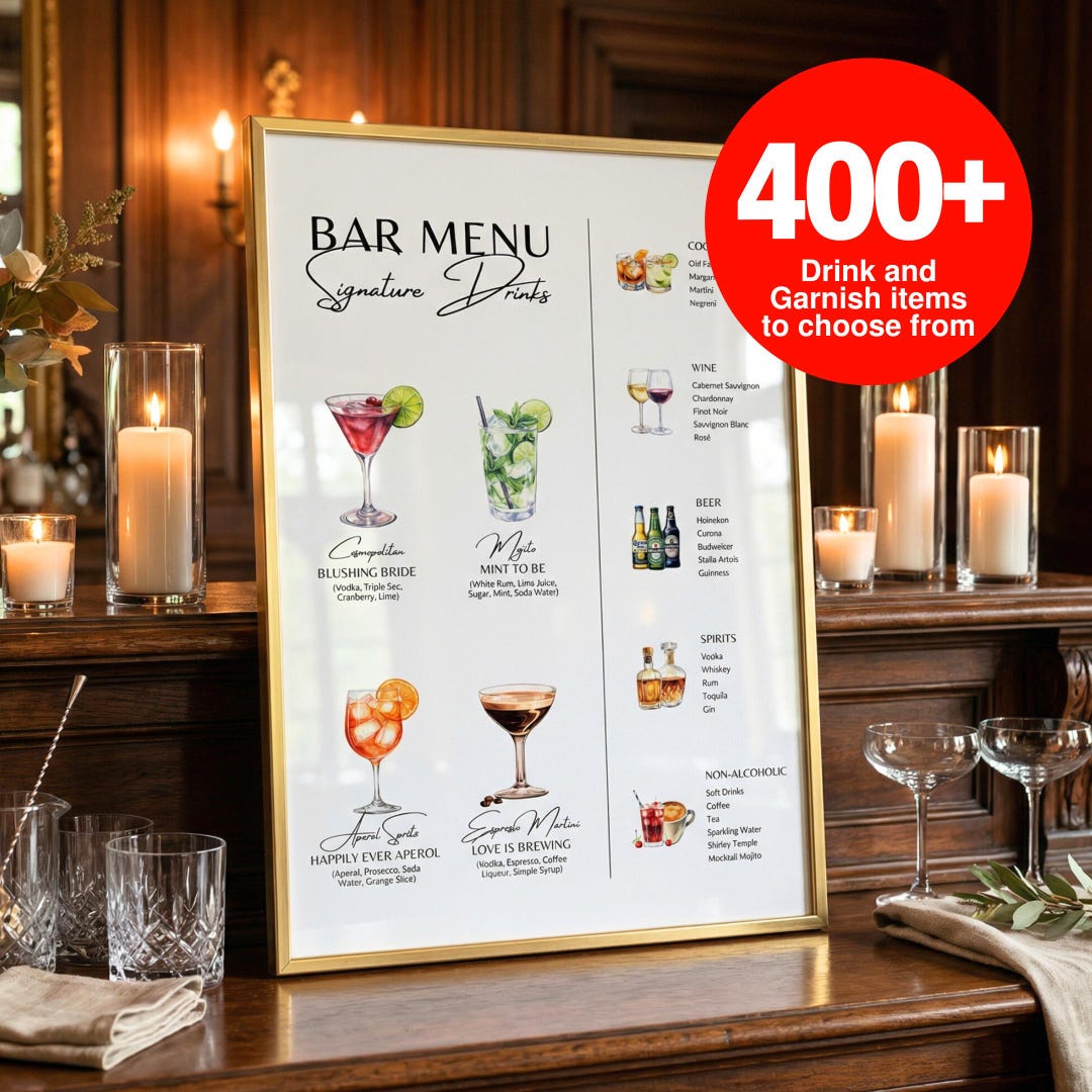 Wedding Bar Menu Template Bar Menu Wedding Sign Editable Signature ...