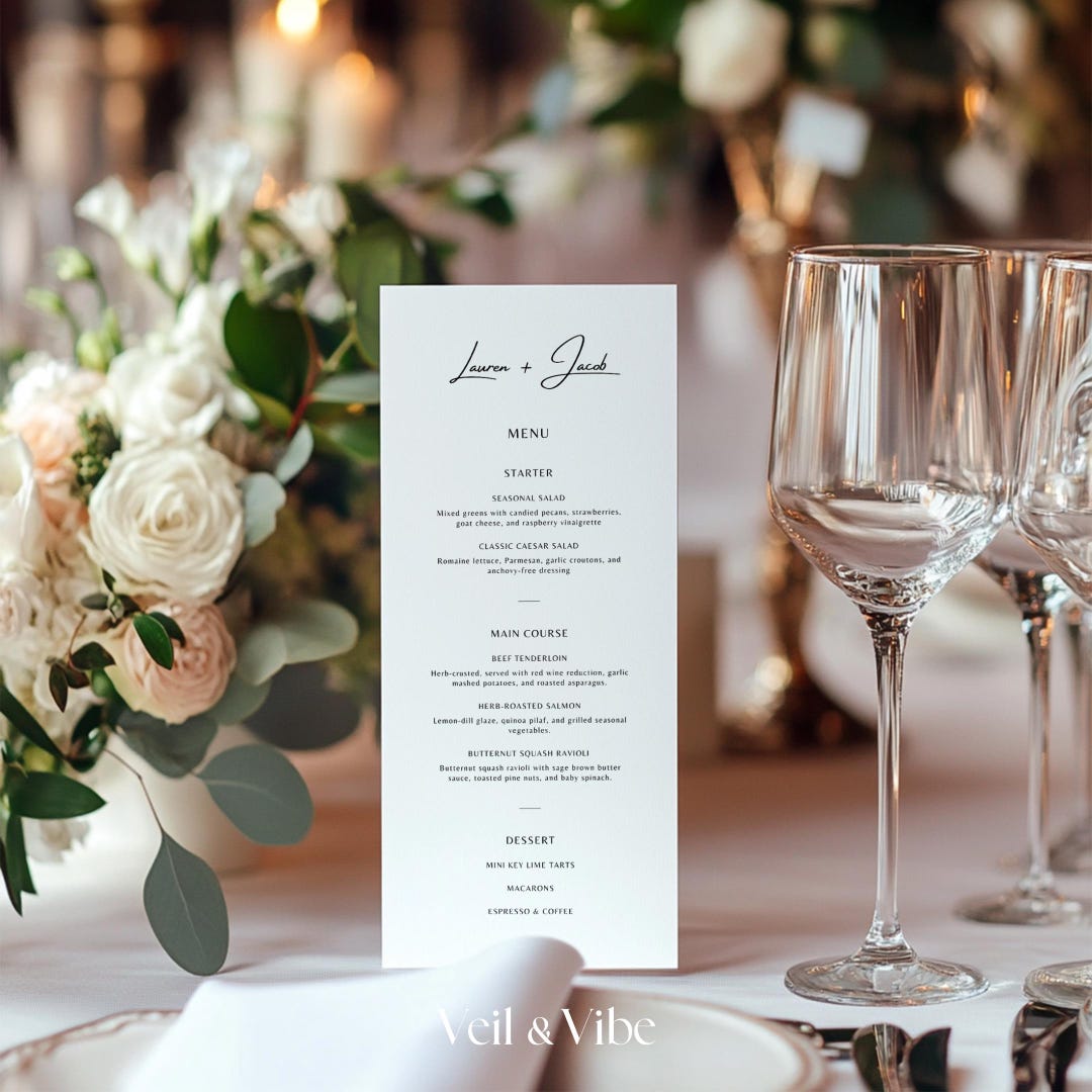 Editable Wedding Dinner Menu Card Template Printable Food Menu Canva ...