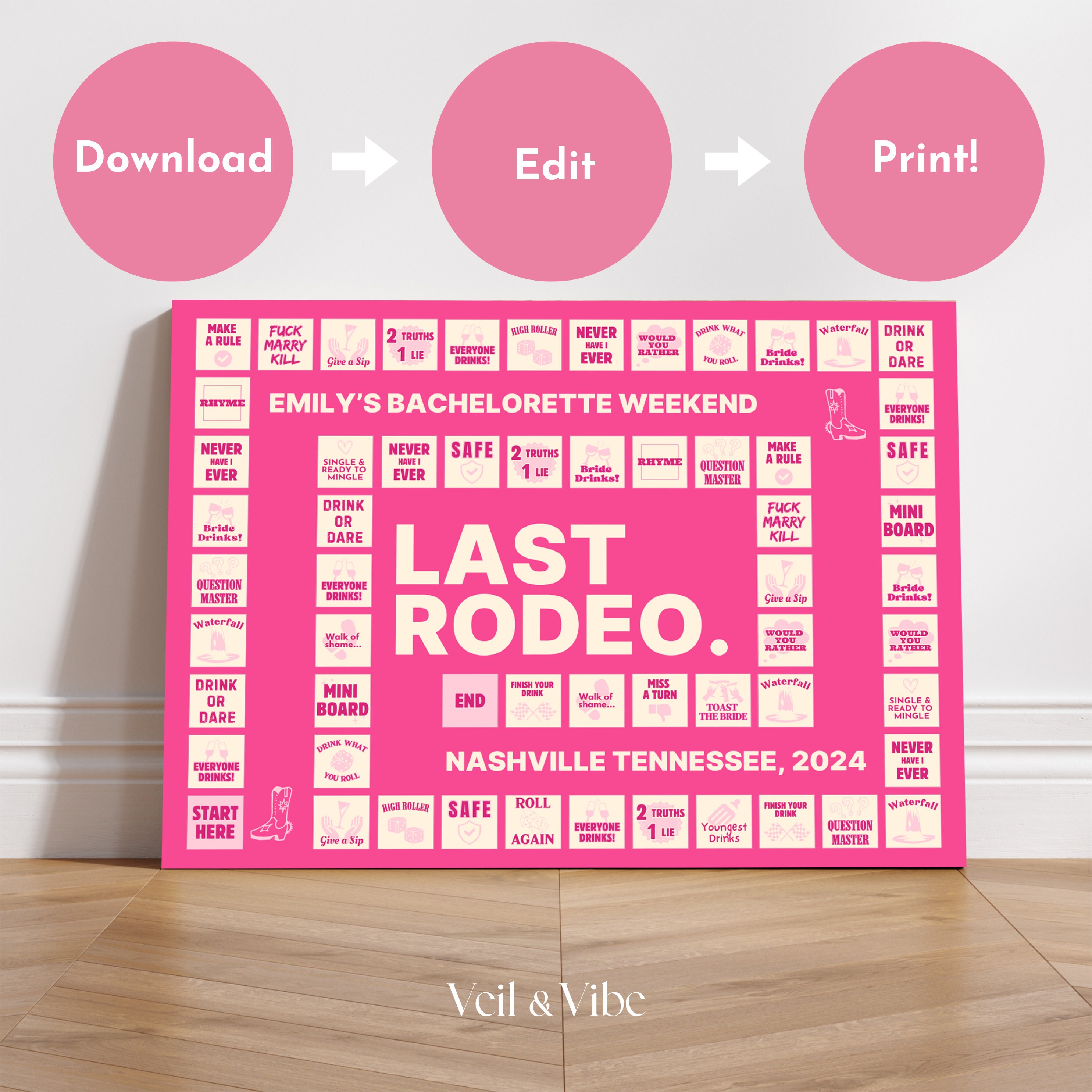 Modern Last Rodeo Bachelorette Board Game Nashville Bachelorette ...