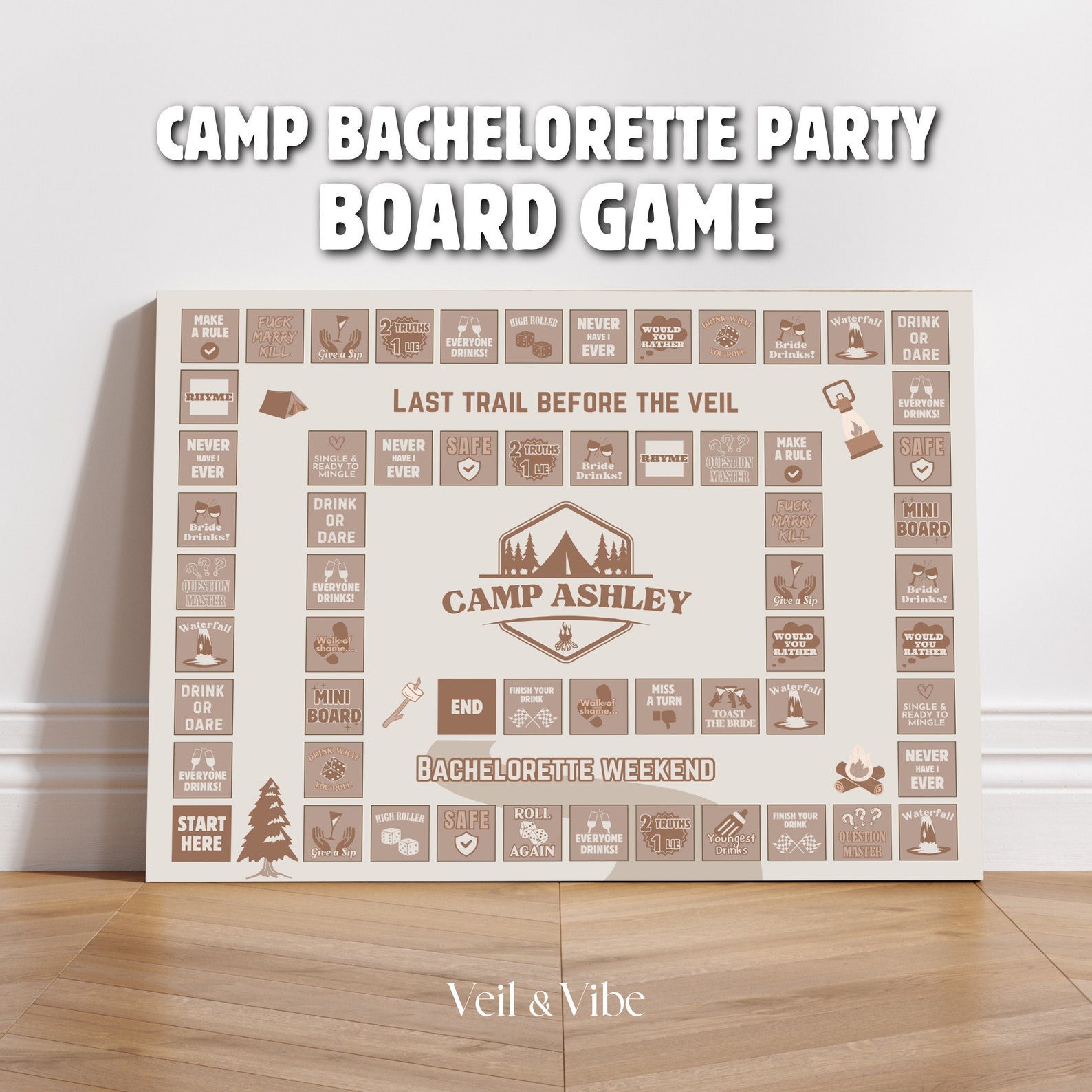 Camp Bachelorette Board Game Printable Camp Bride Game Drinking Games ...