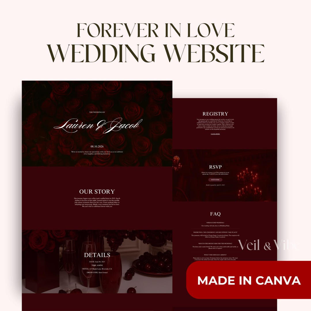 Elegant Wedding Website Template Canva, Fully Customizable Wedding ...
