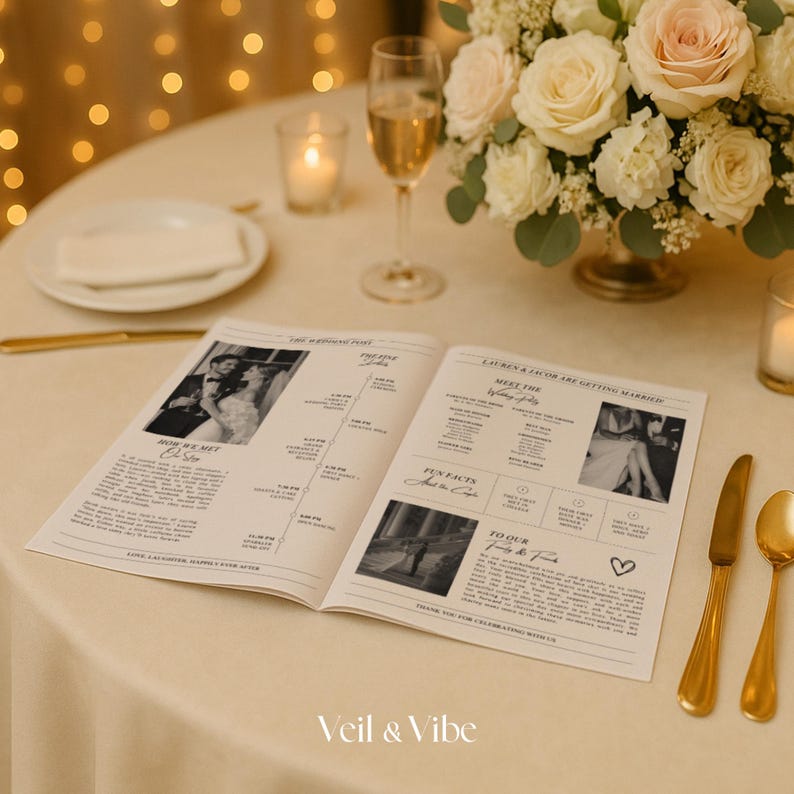 Wedding Newspaper Program Template Canva Folded Wedding Program ...