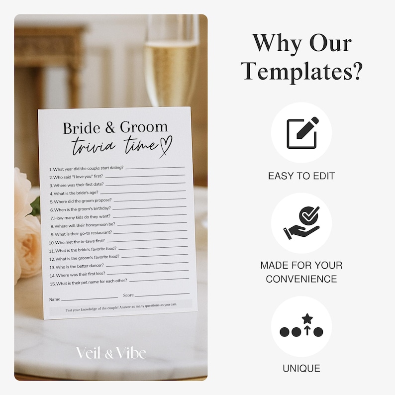 Bride and Groom Trivia Questions Printable Wedding Shower Game Couples ...