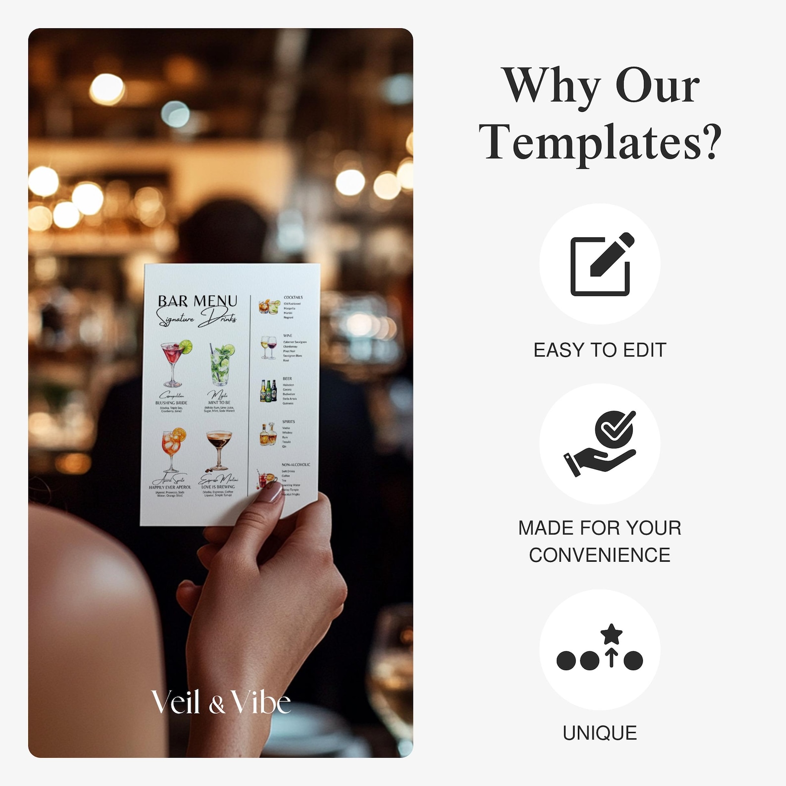 Wedding Signature Drink Menu Editable Bar Sign Canva Template Printable ...