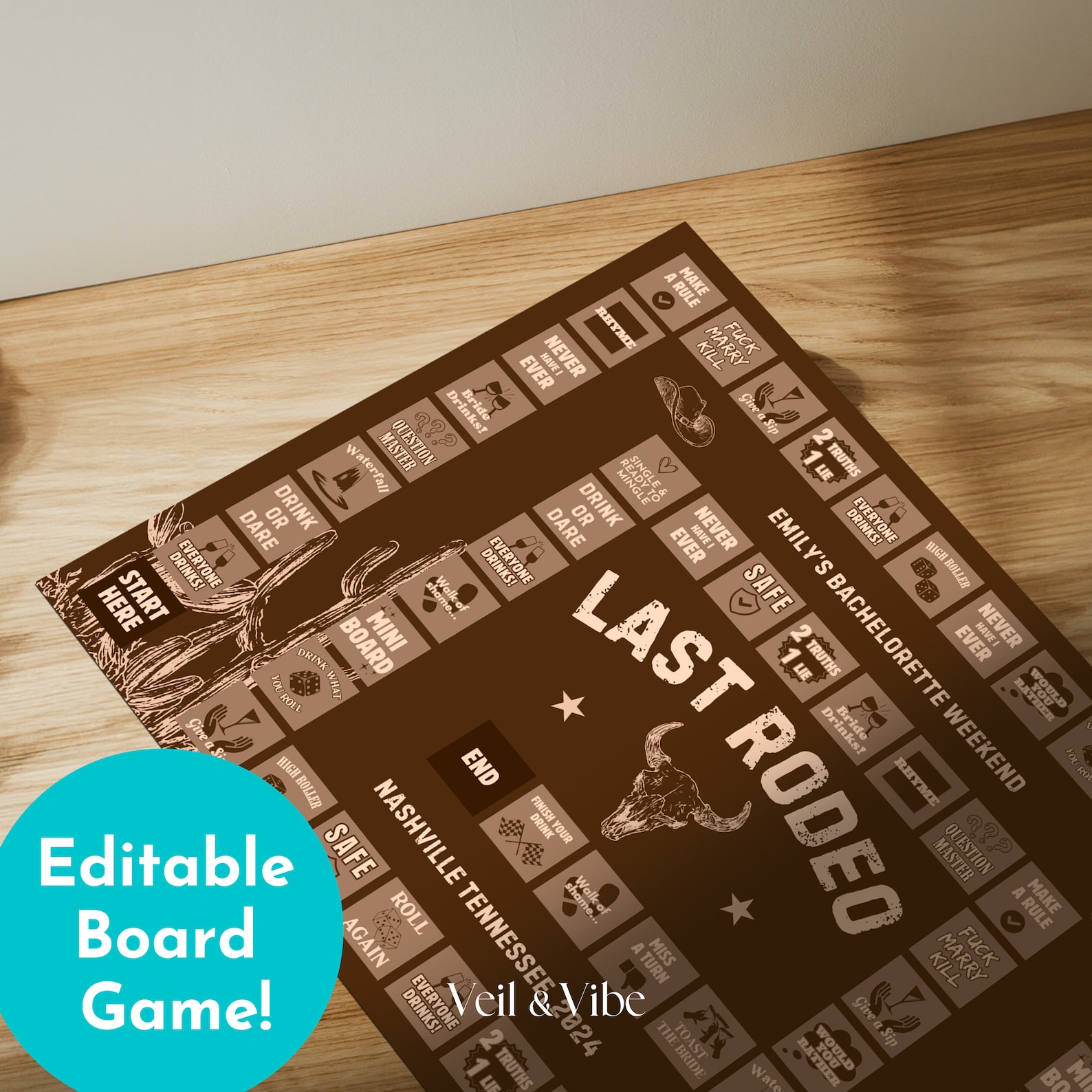 Last Rodeo Bachelorette Board Game Printable Game Western Drinking ...