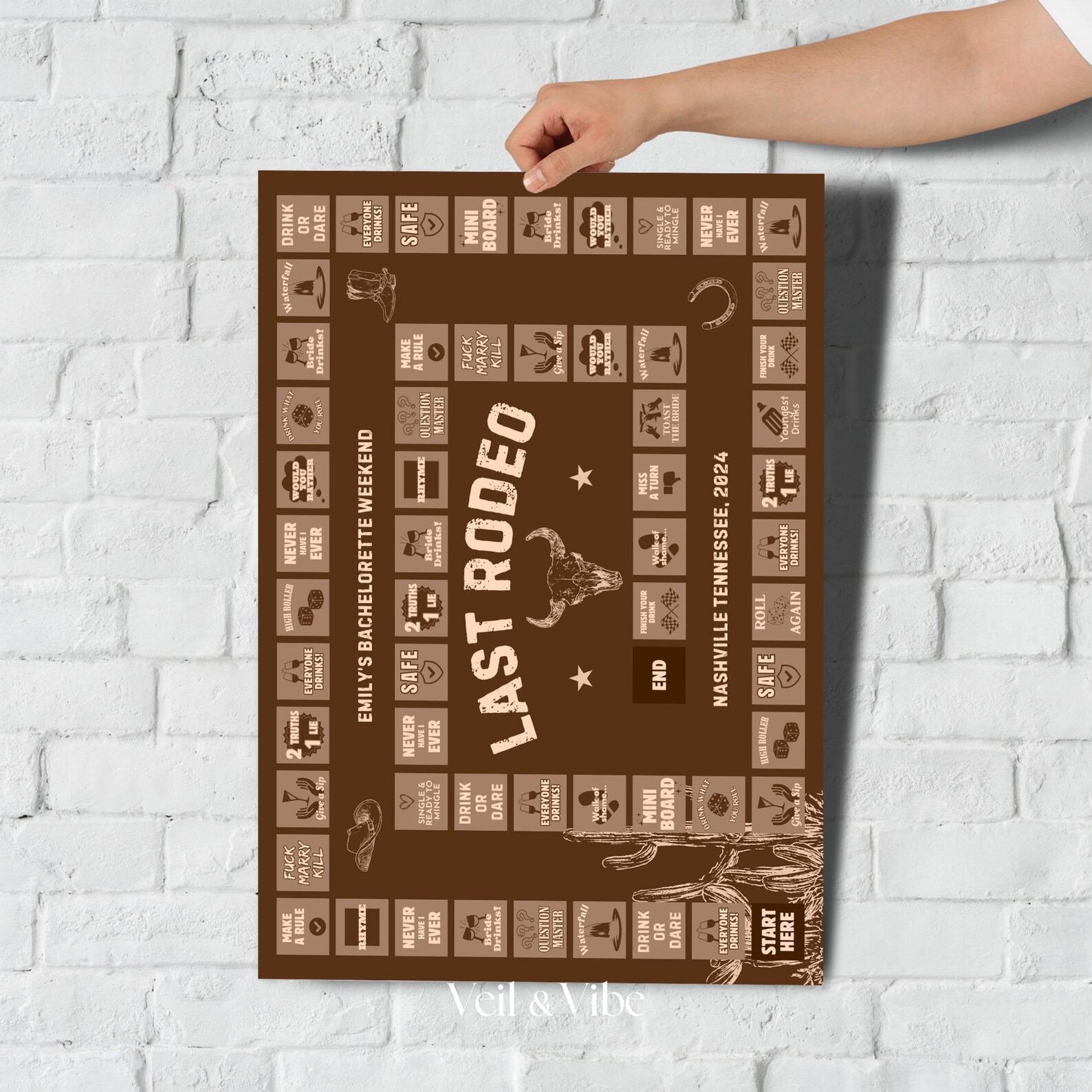 Last Rodeo Bachelorette Board Game Printable Game Western Drinking ...