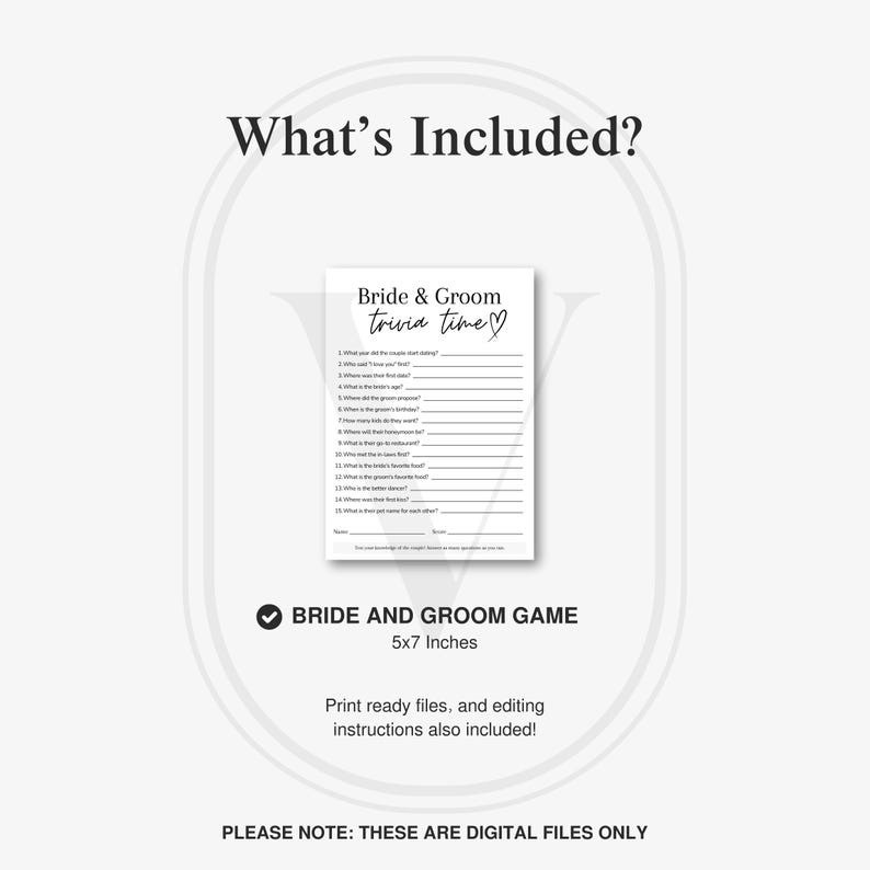 Bride and Groom Trivia Questions Printable Wedding Shower Game Couples ...
