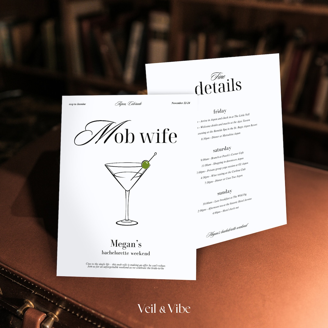 Luxury Mob Wife Itinerary and Invite Canva Template Classy Bachelorette ...