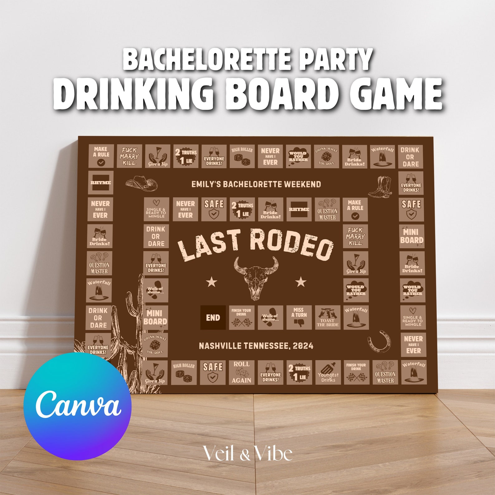 Last Rodeo Bachelorette Board Game Printable Game Western Drinking ...