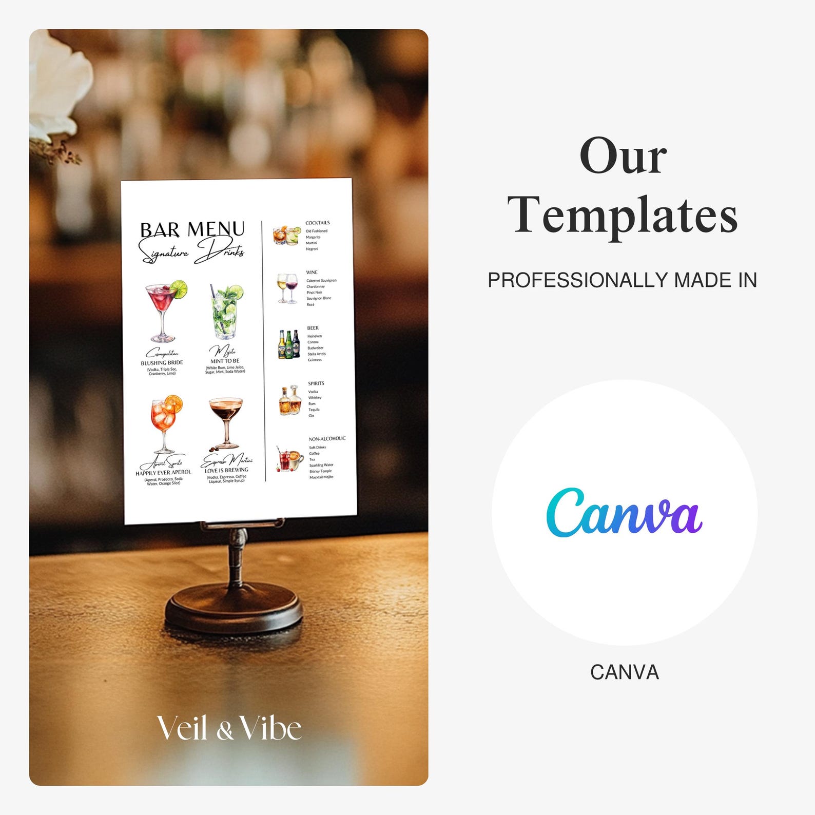 Wedding Signature Drink Menu Editable Bar Sign Canva Template Printable ...