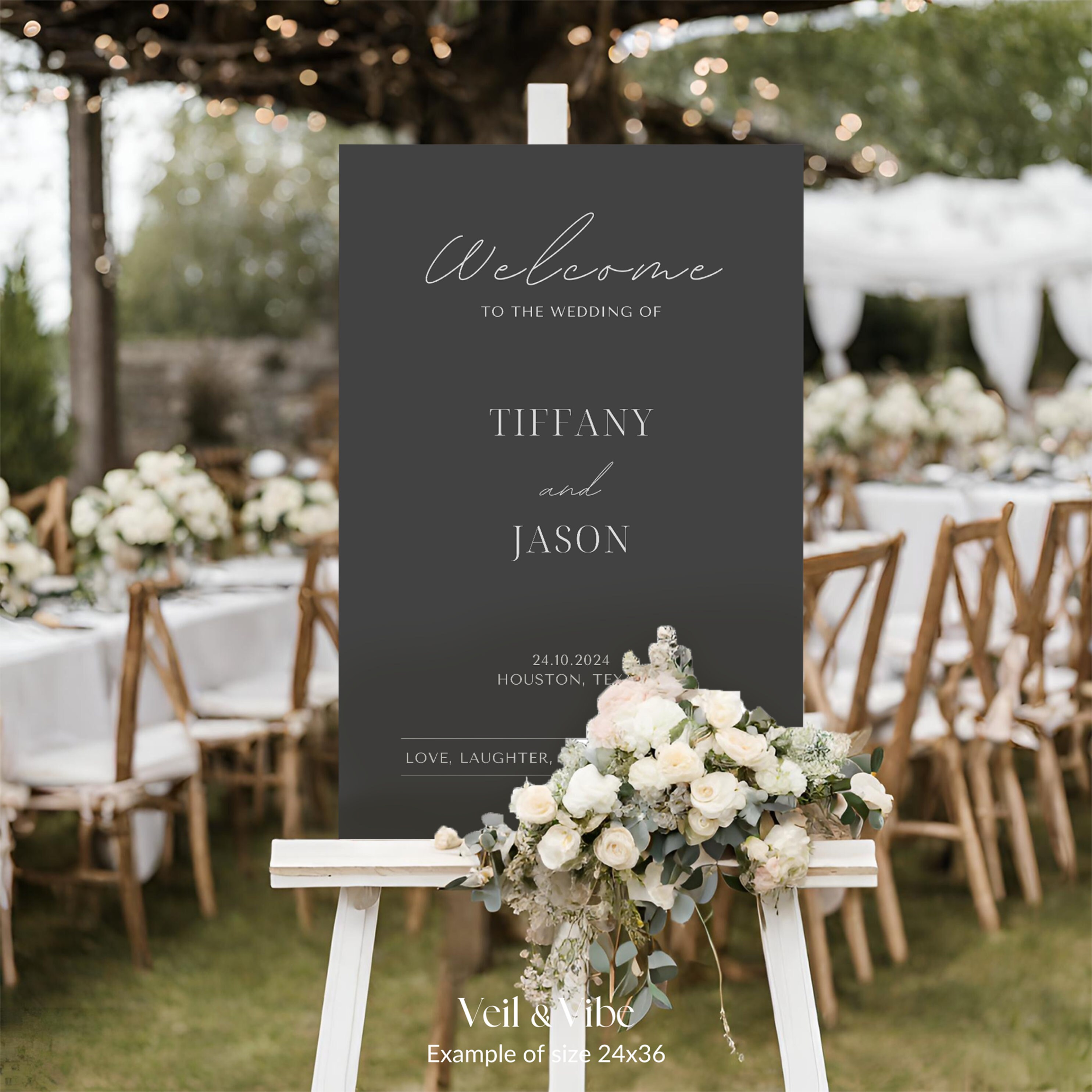 Modern Black Wedding Welcome Sign Chic Black Wedding Board Sign ...