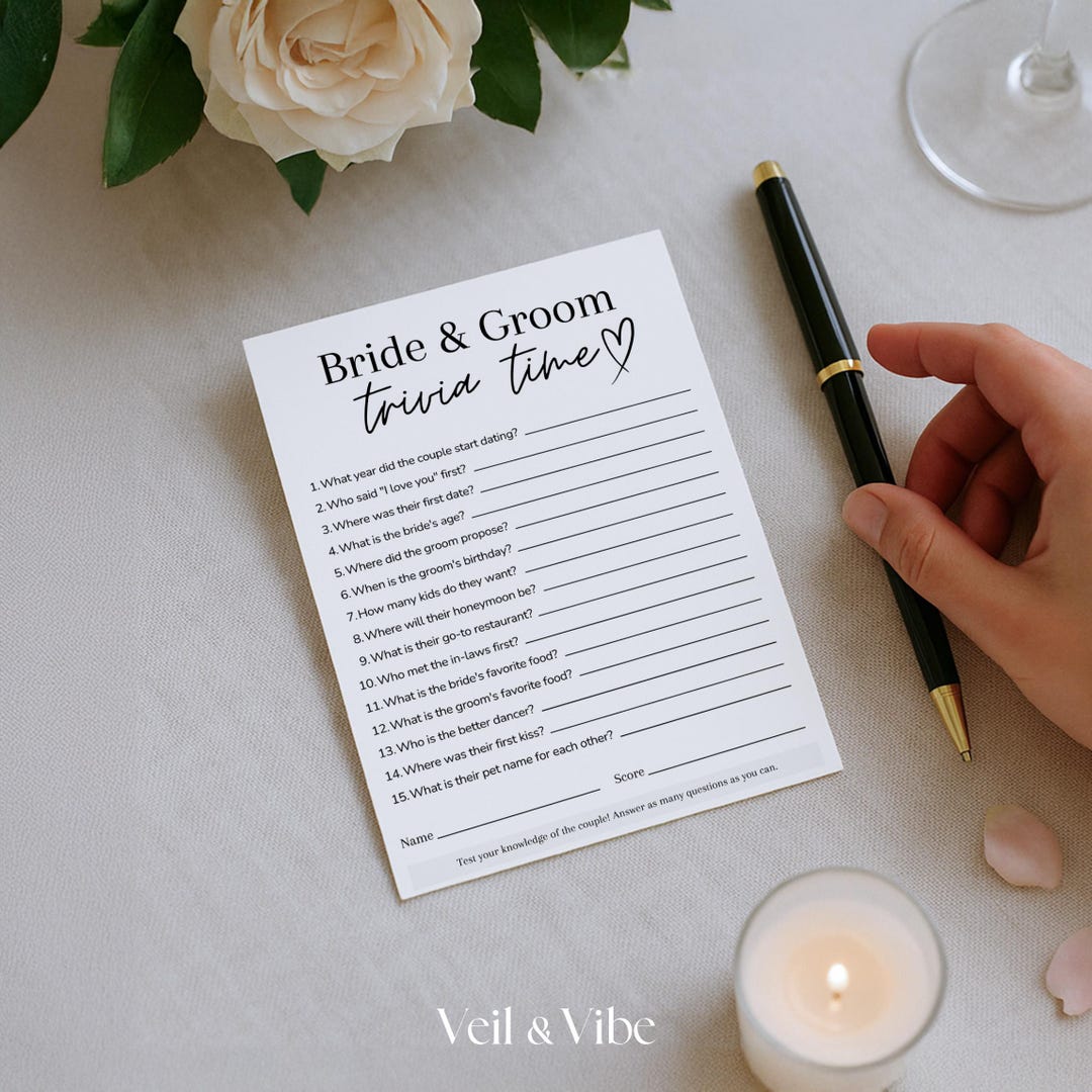 Bride and Groom Trivia Questions Printable Wedding Shower Game Couples ...