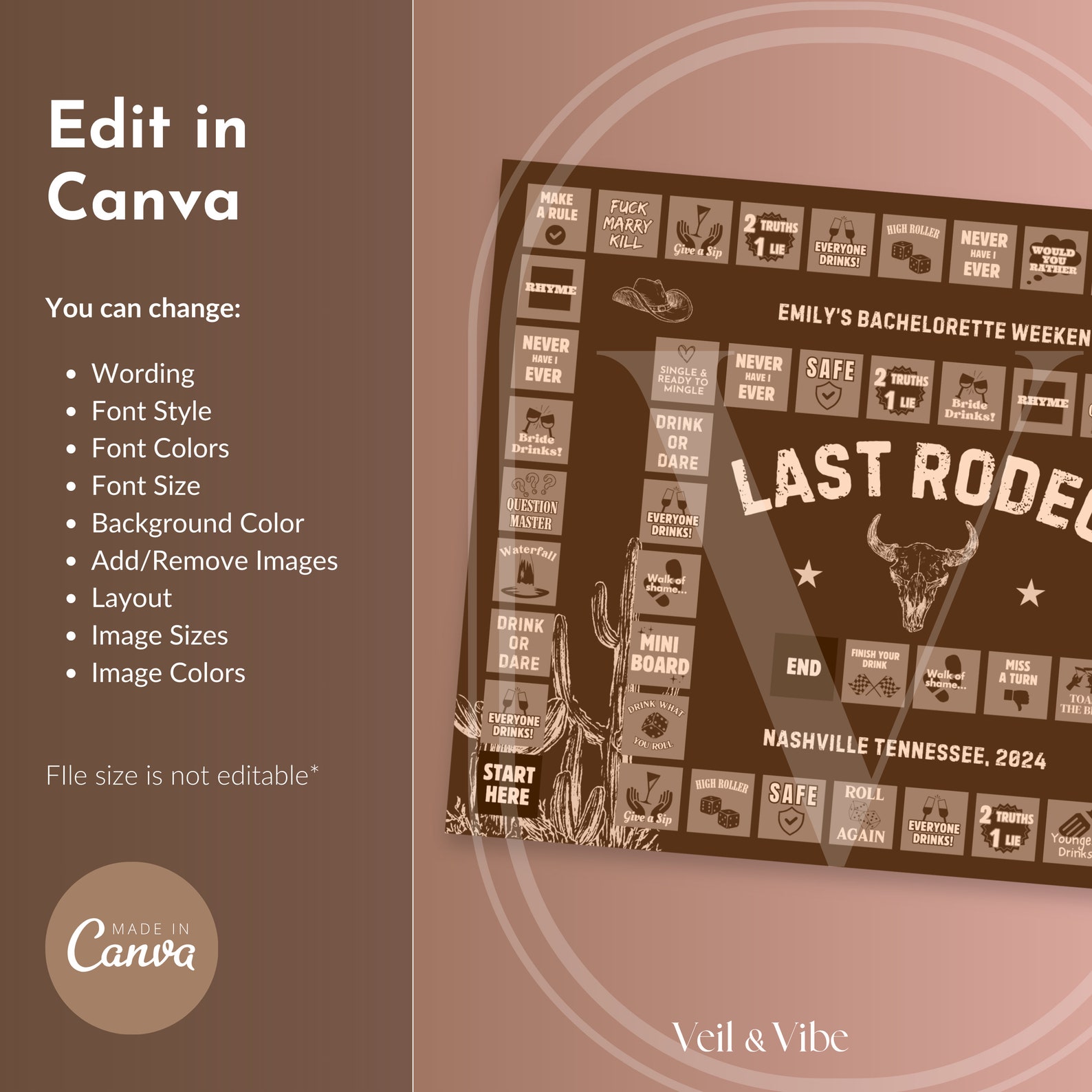 Last Rodeo Bachelorette Board Game Printable Game Western Drinking ...