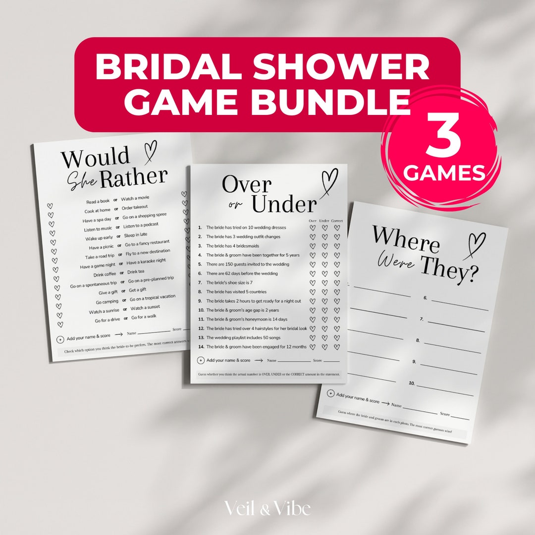 Bridal Shower Game Bundle Over or Under Bridal Games for Bridal Shower ...