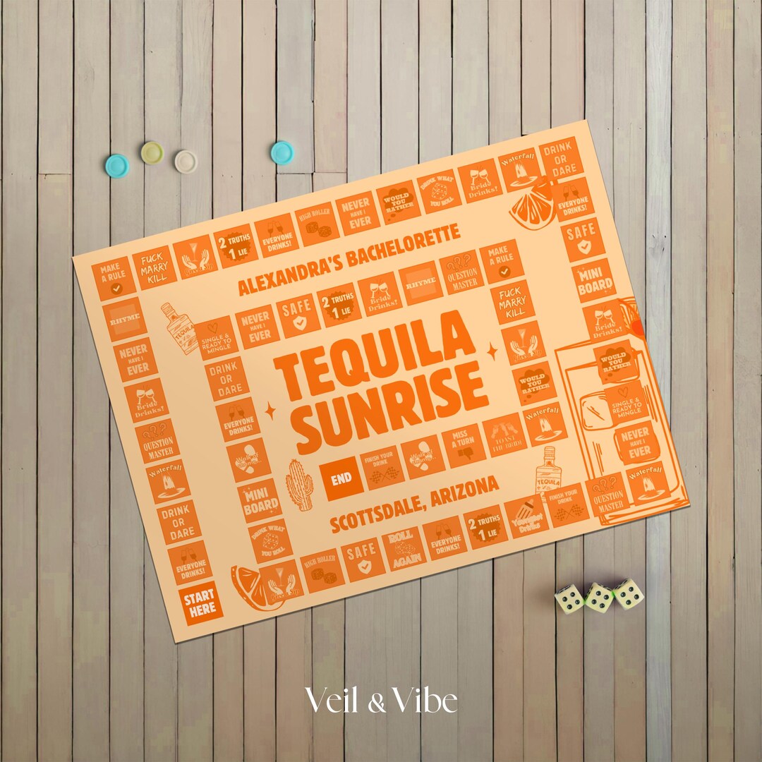 Tequila Sunrise Bachelorette Board Game Canva Template Editable Party ...